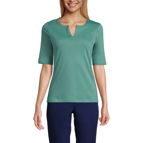 Women's Cotton Polyester Modern Half Sleeve Splitneck | Lands' End ...