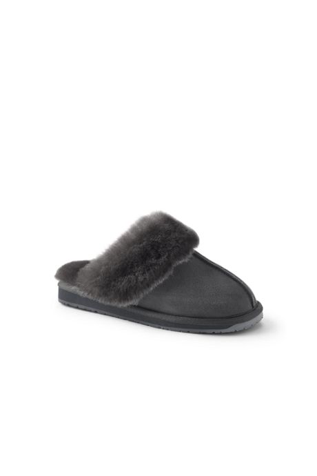 Women's Suede Leather Shearling Fur Scuff Slippers