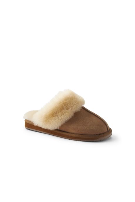 Women's Suede Leather Shearling Fur Scuff Slippers