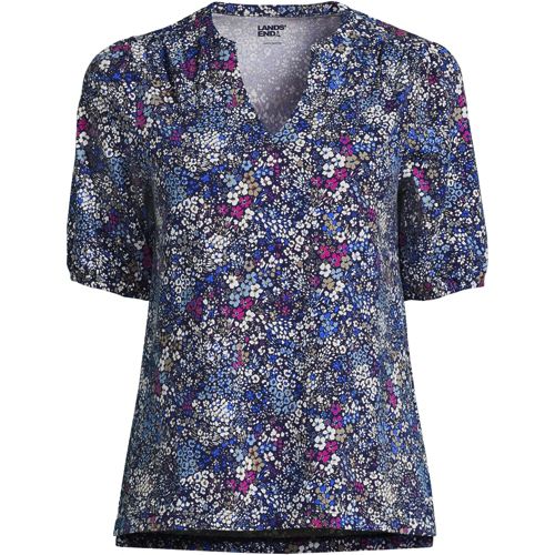 Women's Lightweight Cotton Modal Split Neck Popover Top | Lands' End