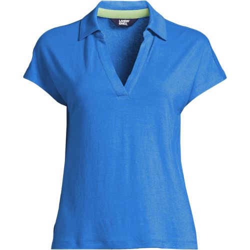 Womens Linen Modal Johnny Collar Polo Shirt Lands End